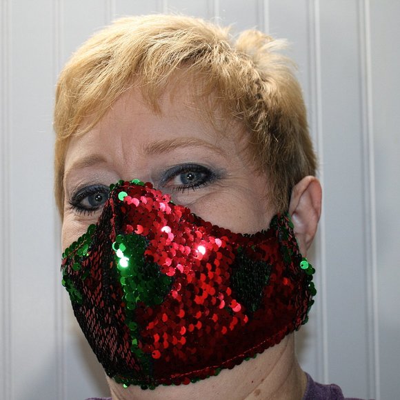 Hand Crafted | Accessories | Handmade Cloth Christmas Sequin Face Mask ...